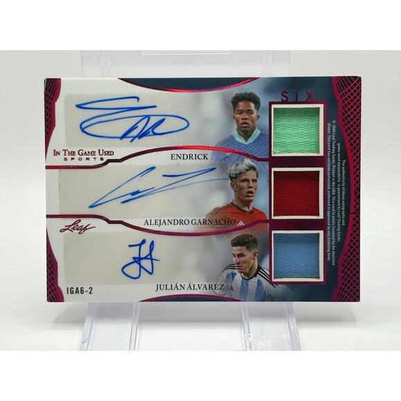Leaf | Toys | 225 Leaf Game Used 6 Patch Auto 77 Endrick Garnacho ...